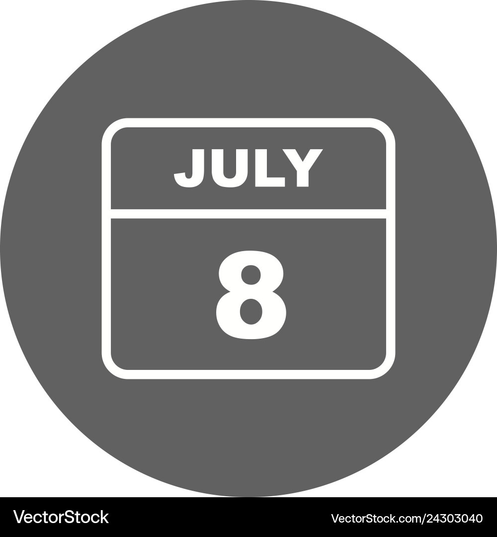 July 8th date on a single day calendar Royalty Free Vector