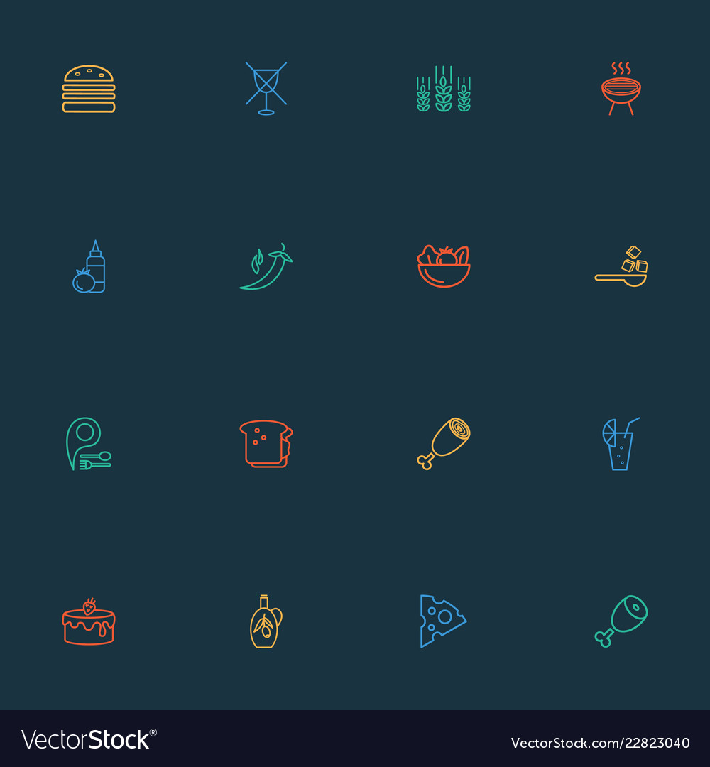 Nutrition icons line style set with restaurant pin