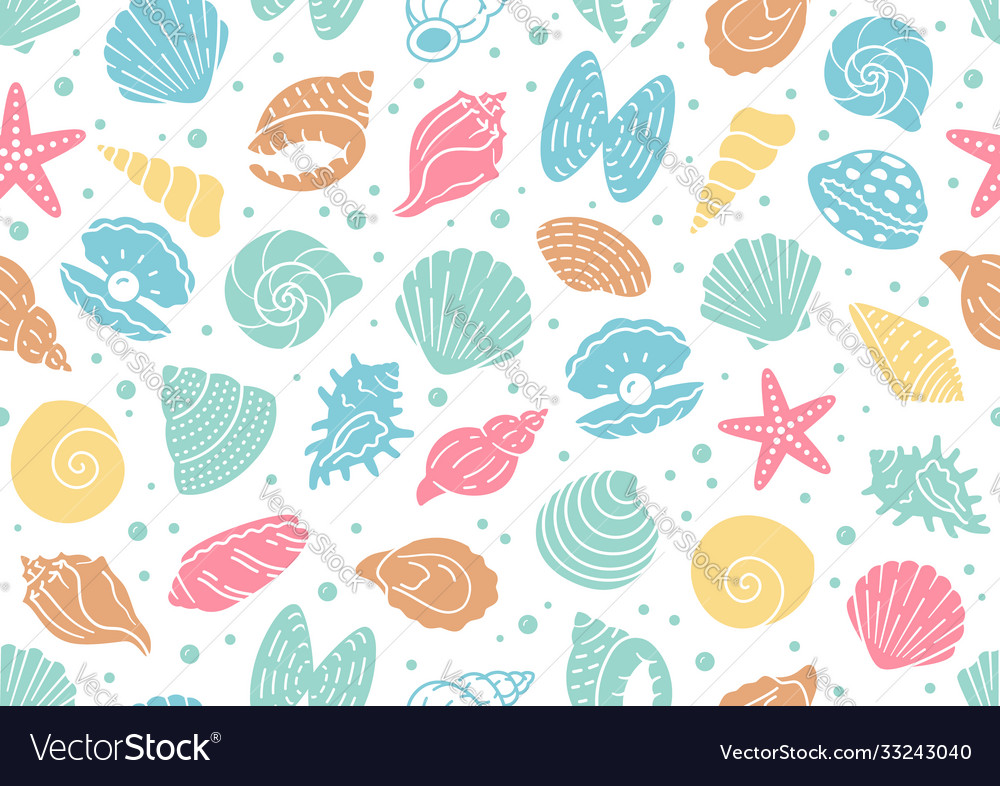 Seashell seamless pattern background Royalty Free Vector
