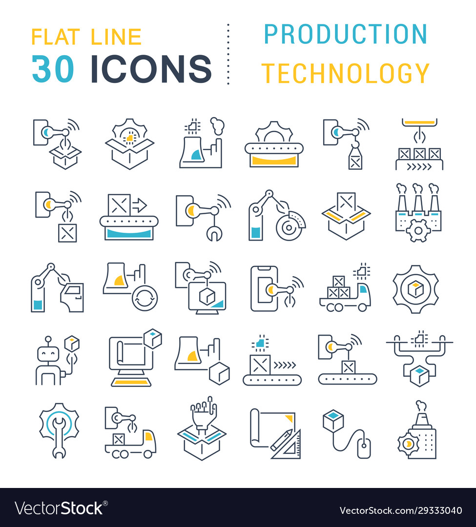 Set line icons production technology Royalty Free Vector