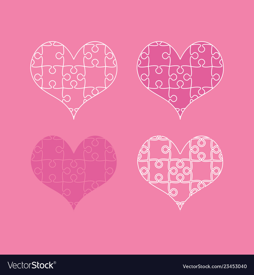 Set pink pieces puzzle hearts jigsaw valentine day