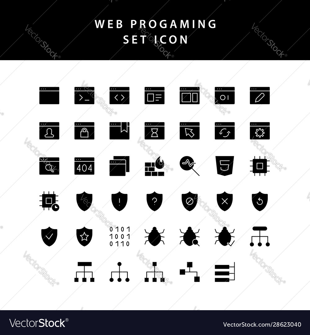 Web programing glyph style icon set Royalty Free Vector
