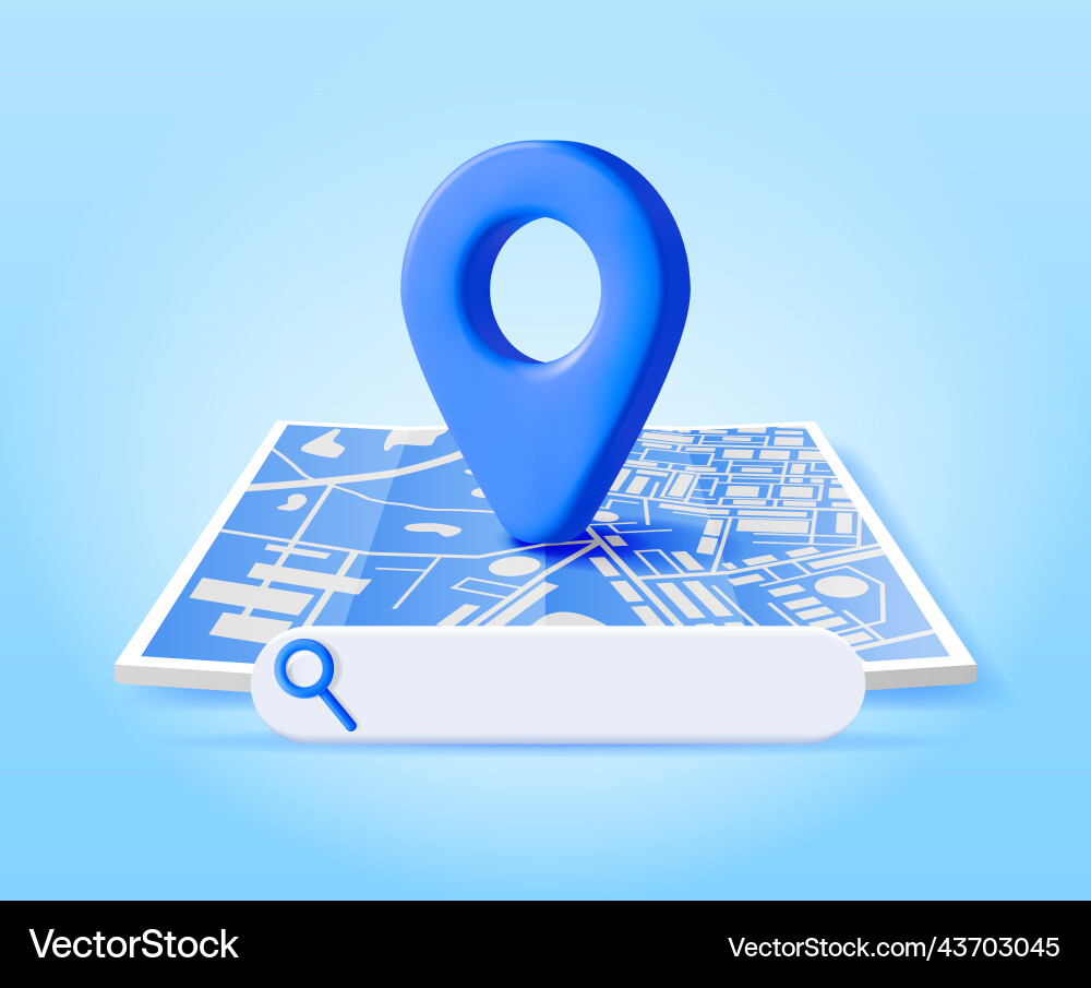 3d location folded paper map search bar and pin Vector Image