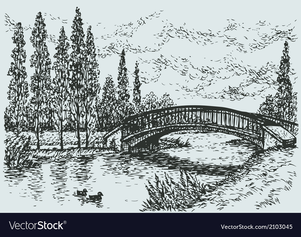 Bridge over river Royalty Free Vector Image - VectorStock