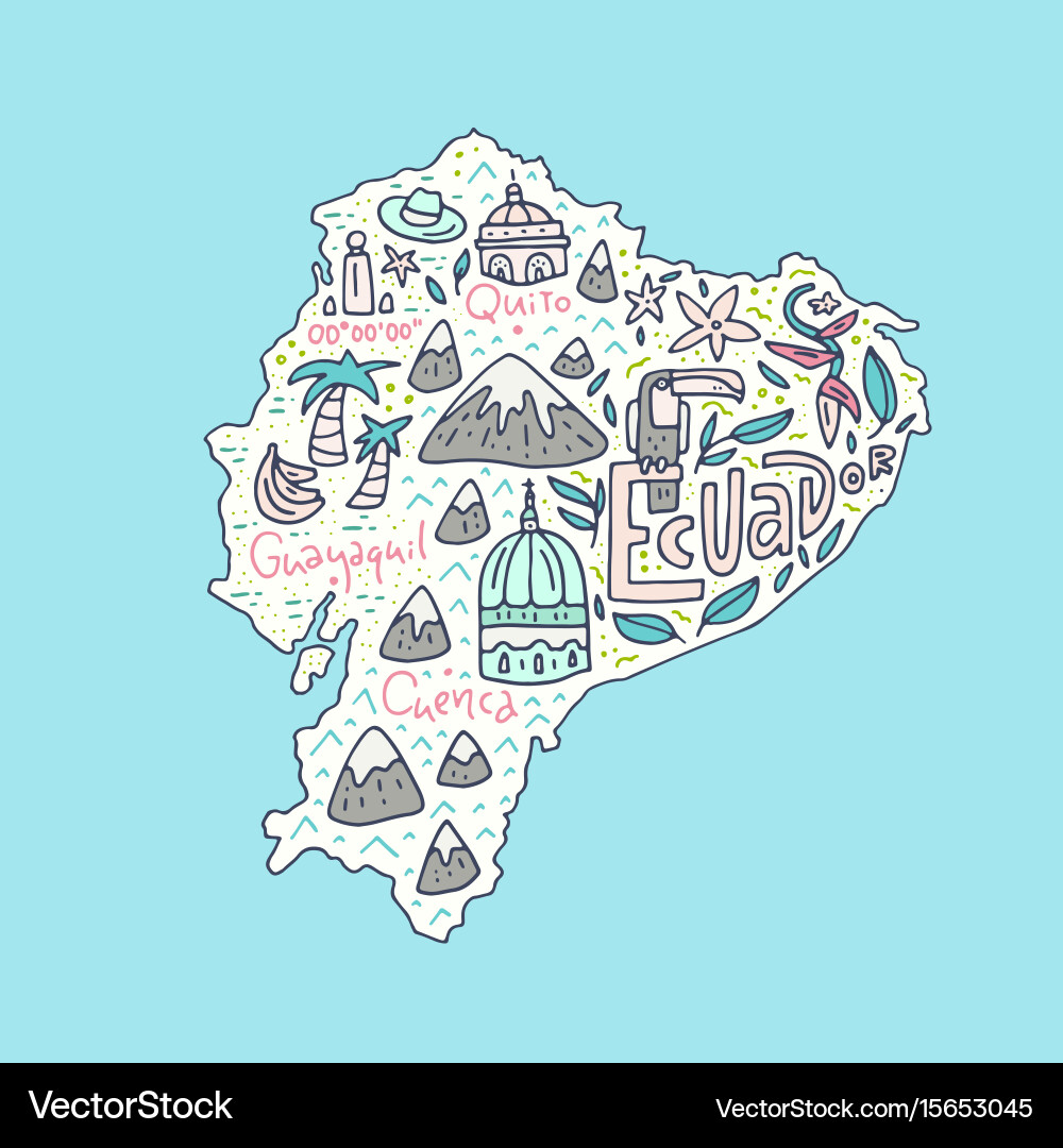 Cartoon map of ecuador Royalty Free Vector Image