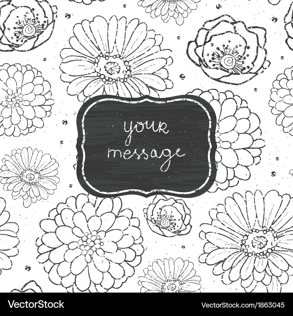 Chalk flowers blackboard frame seamless pattern Vector Image
