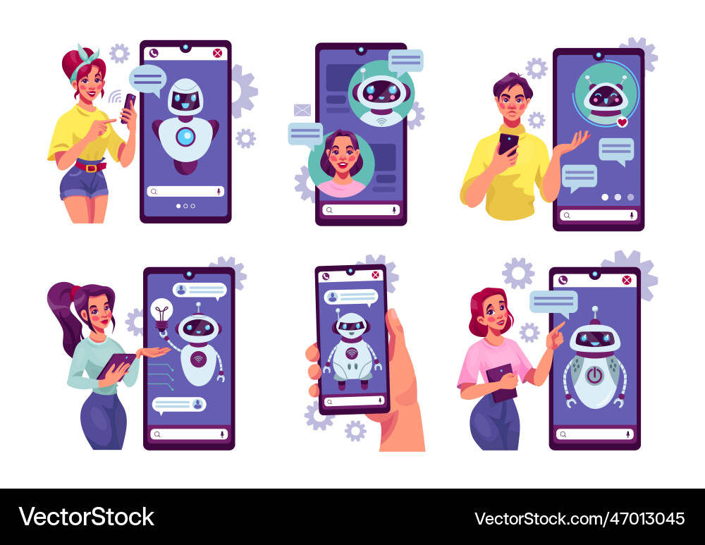Chat bot ai robot people with smartphones Vector Image