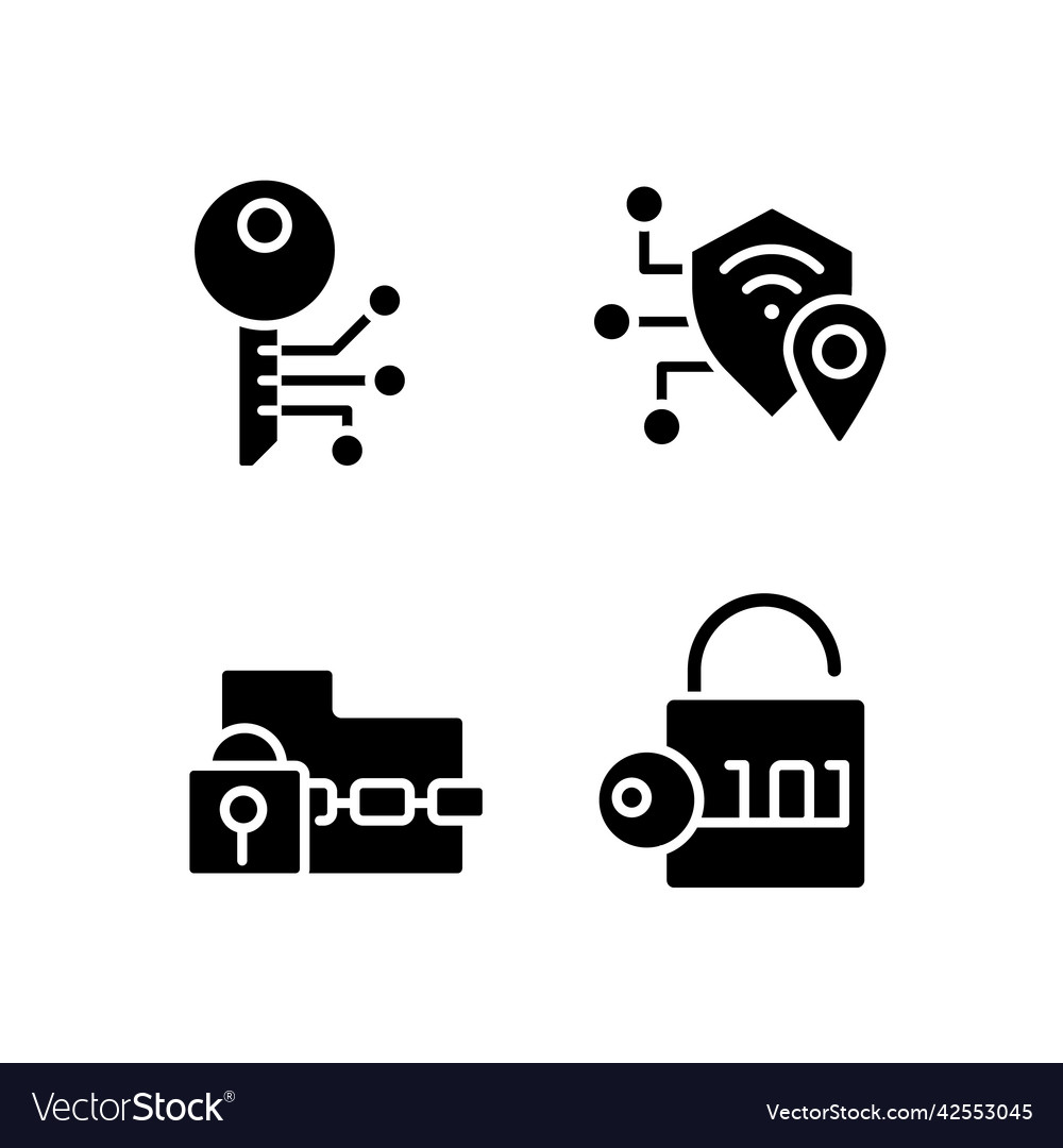 Encryption technologies black glyph icons set Vector Image