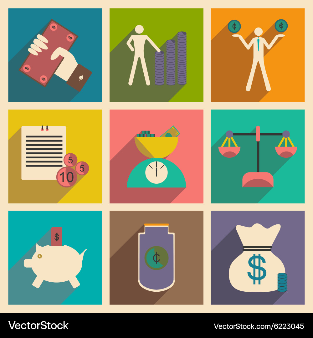 Flat with shadow concept stylish economic icons Vector Image