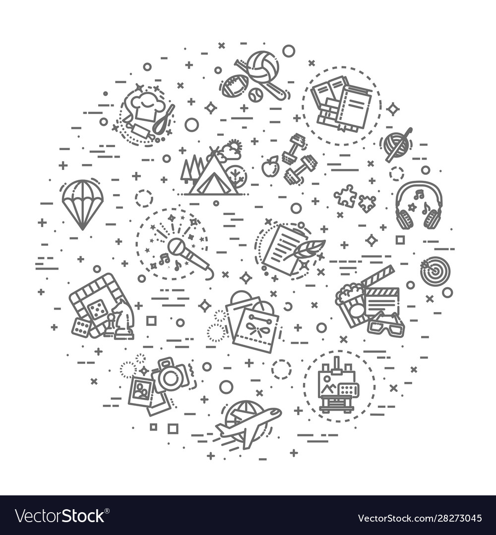 Hobbies and interest detailed line icons set Vector Image Hobbies and interest detailed line icons set Vector Image