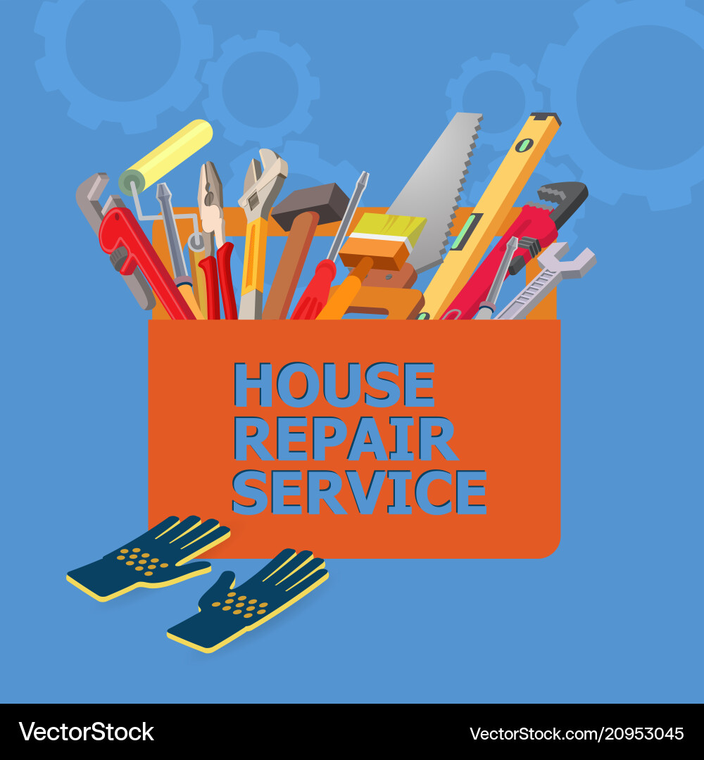 Isometric house repair service concept Royalty Free Vector