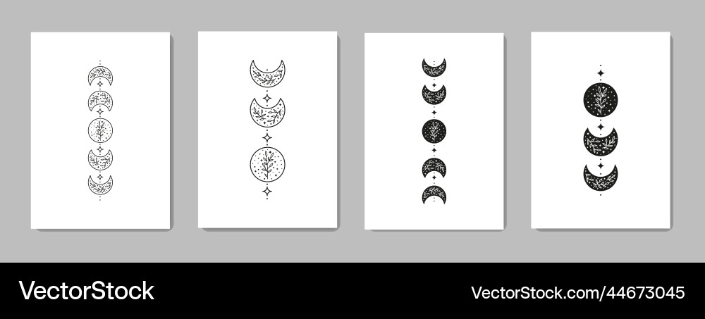 Modern art backgrounds with floral moon phases Vector Image