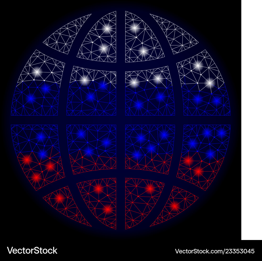Polygonal 2d mesh global map of world with light Vector Image