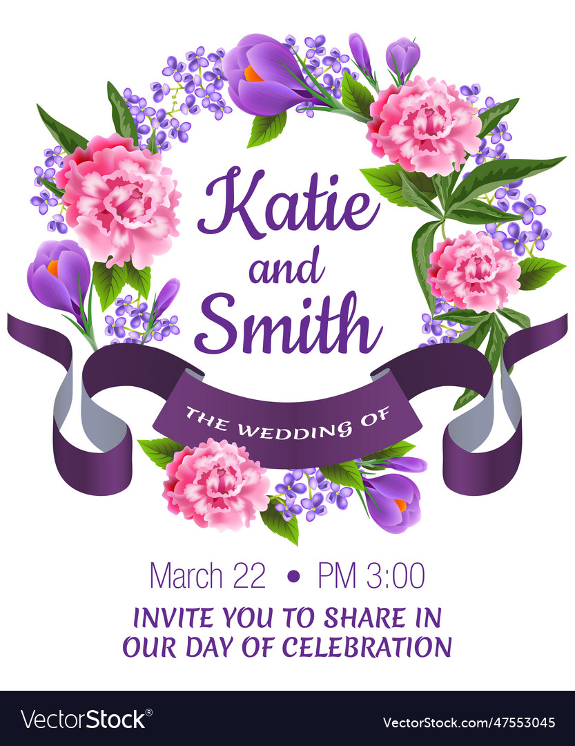Wedding save the date design with peonies Vector Image