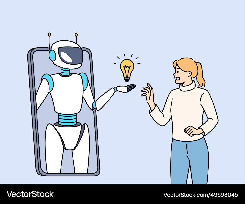 Woman communicates with ai chat bots on phone Vector Image