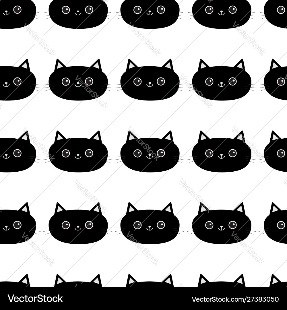 Black cat line pattern seamless cute cartoon Vector Image