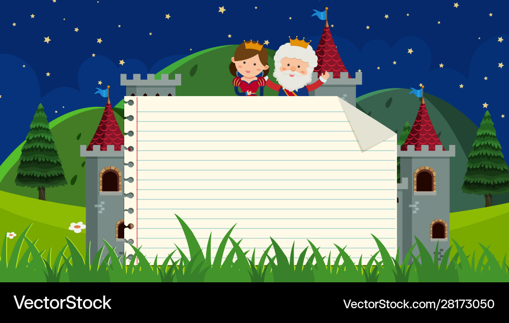 Border template with king and queen in castle Vector Image