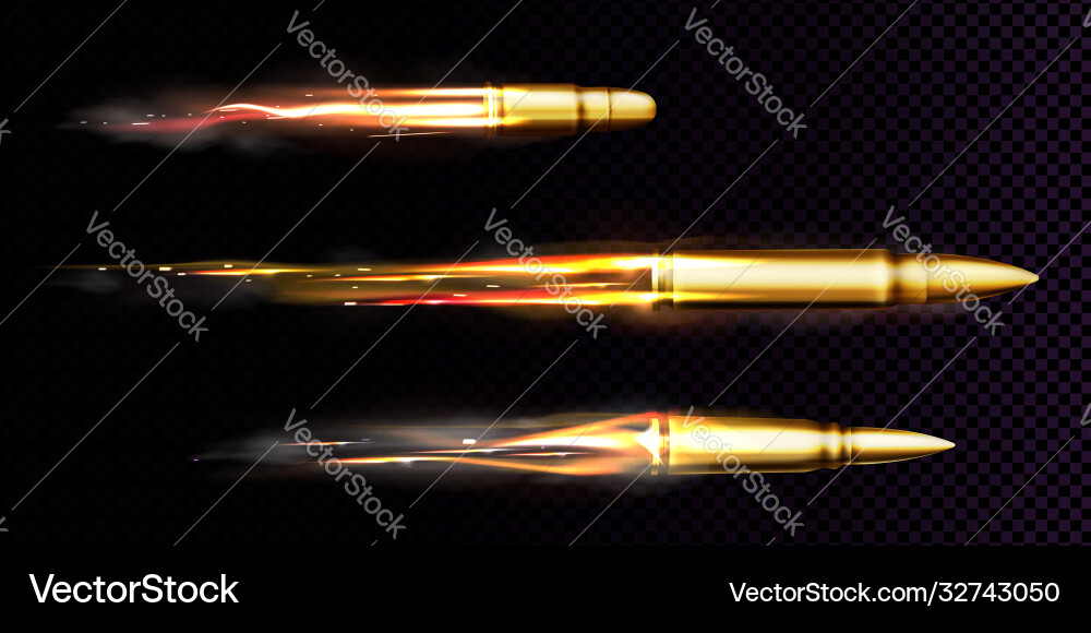 Flying bullets with fire and smoke traces Vector Image