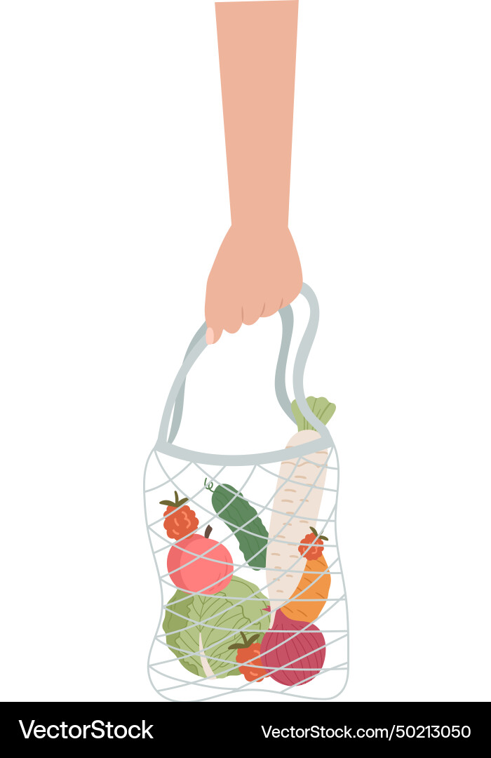Hand holding eco products mesh beg Royalty Free Vector Image