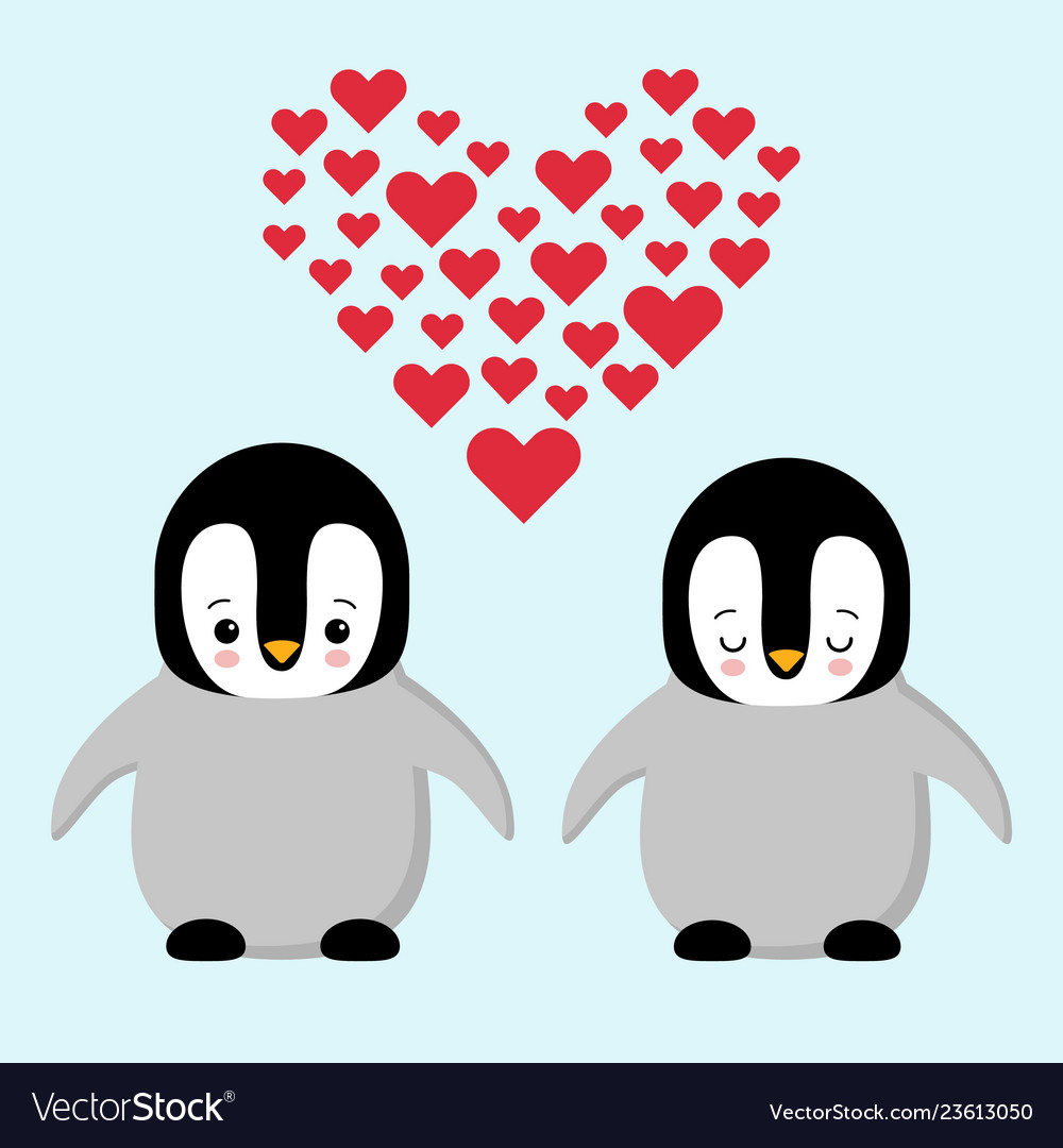 Happy valentines day couple in love penguins Vector Image