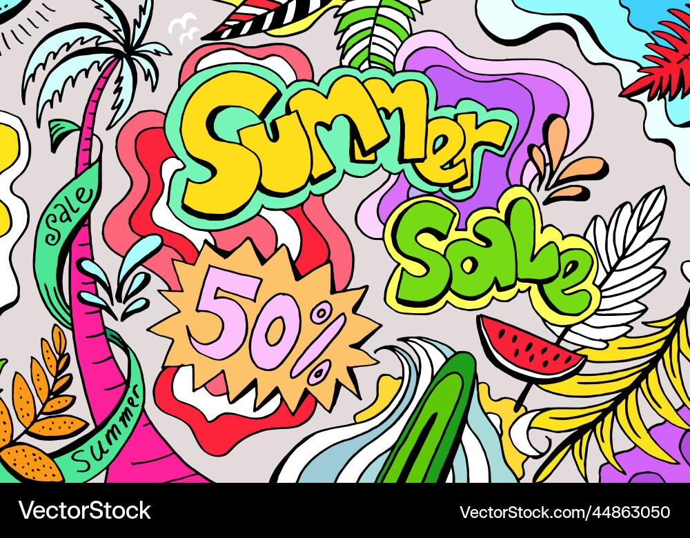 Hello summer collection in doodle style Royalty Free Vector