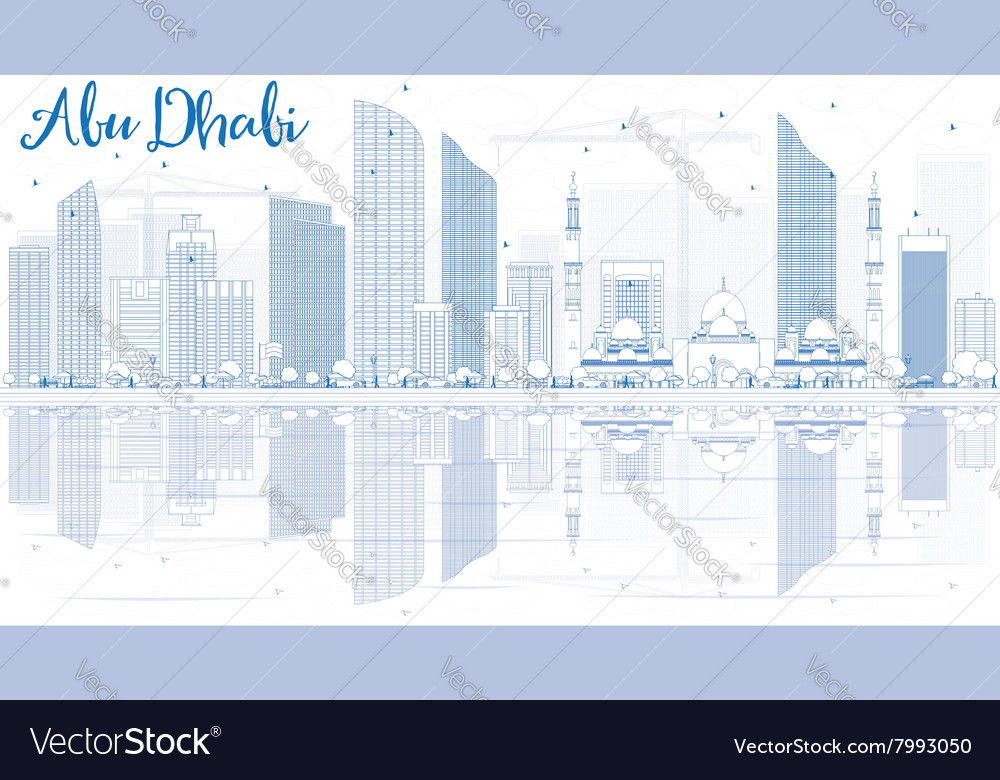 Outline Abu Dhabi City Skyline with Blue Buildings