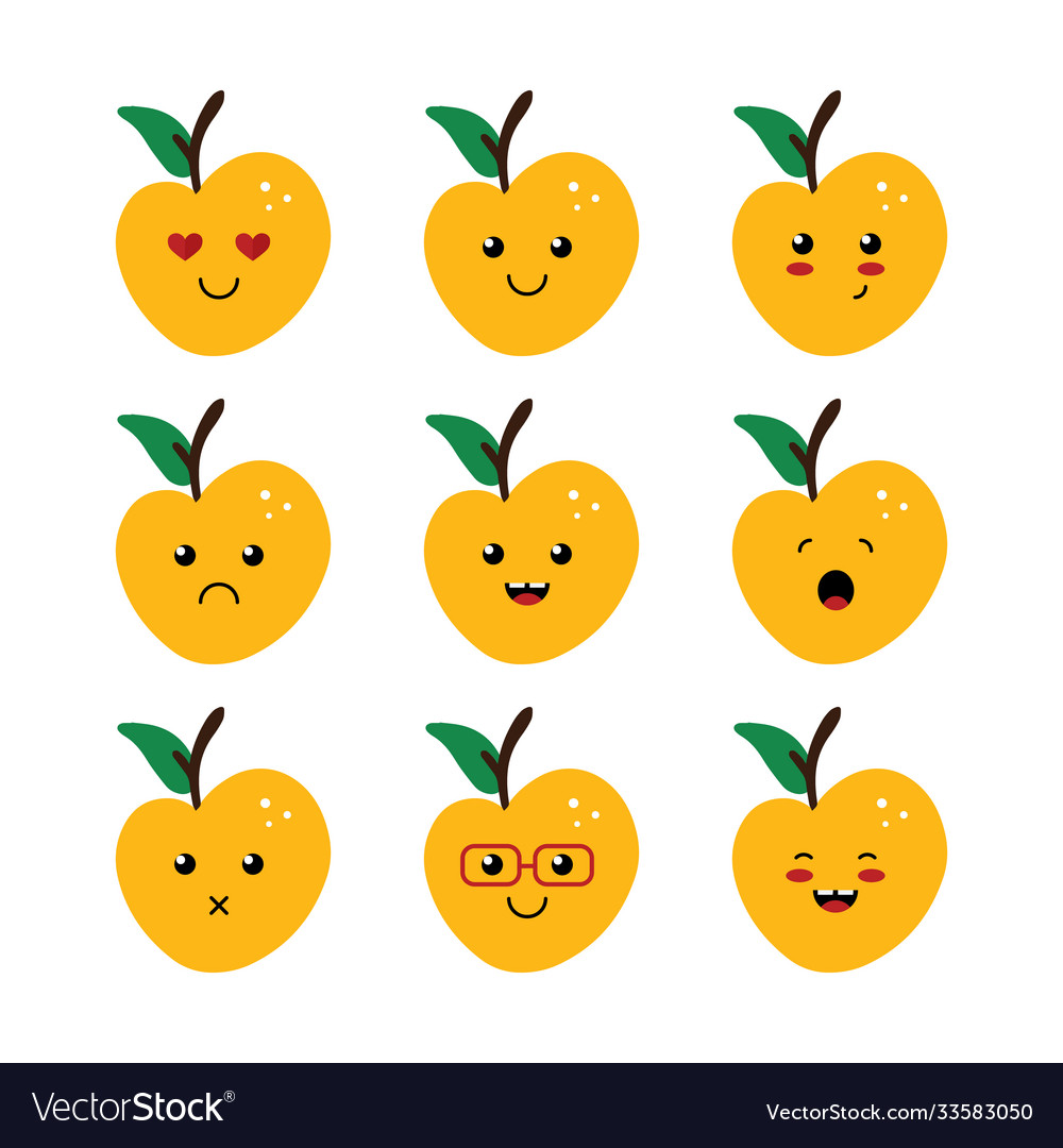 Set collection yellow apple characters emoji Vector Image
