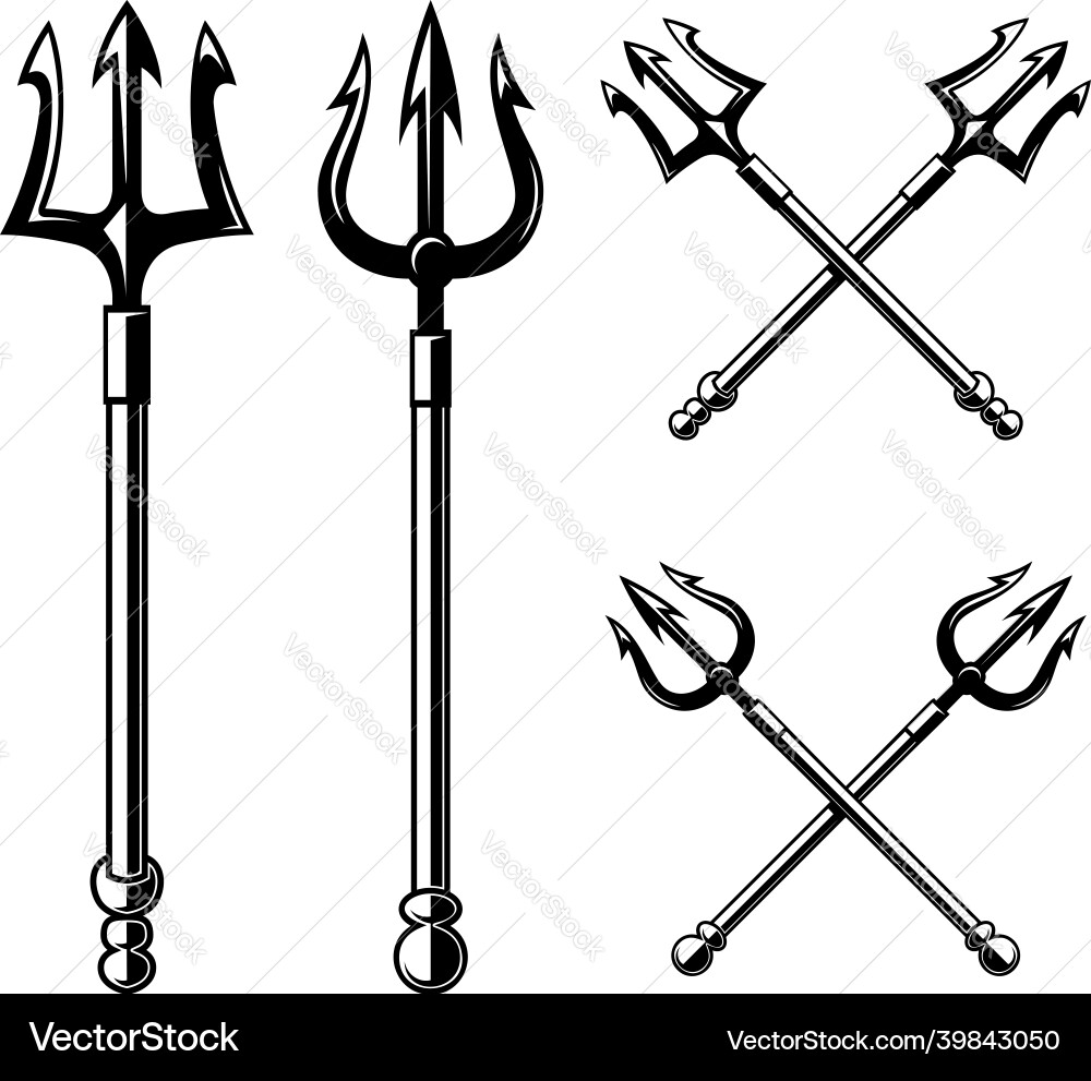 Set of the trident design element for logo label Vector Image