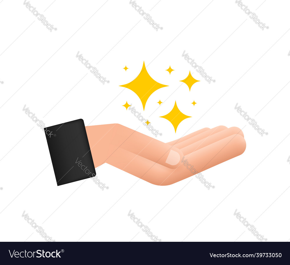 Yellow sparkles symbols in hands the set Vector Image