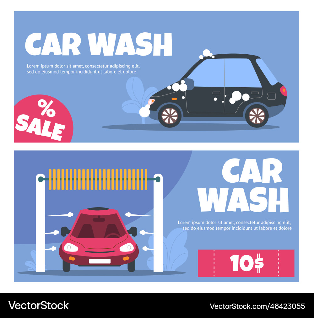 Car wash service banners horizontal posters Vector Image