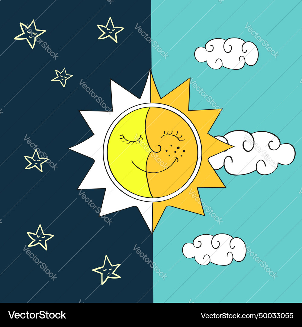 Day and night of sun moon Royalty Free Vector Image