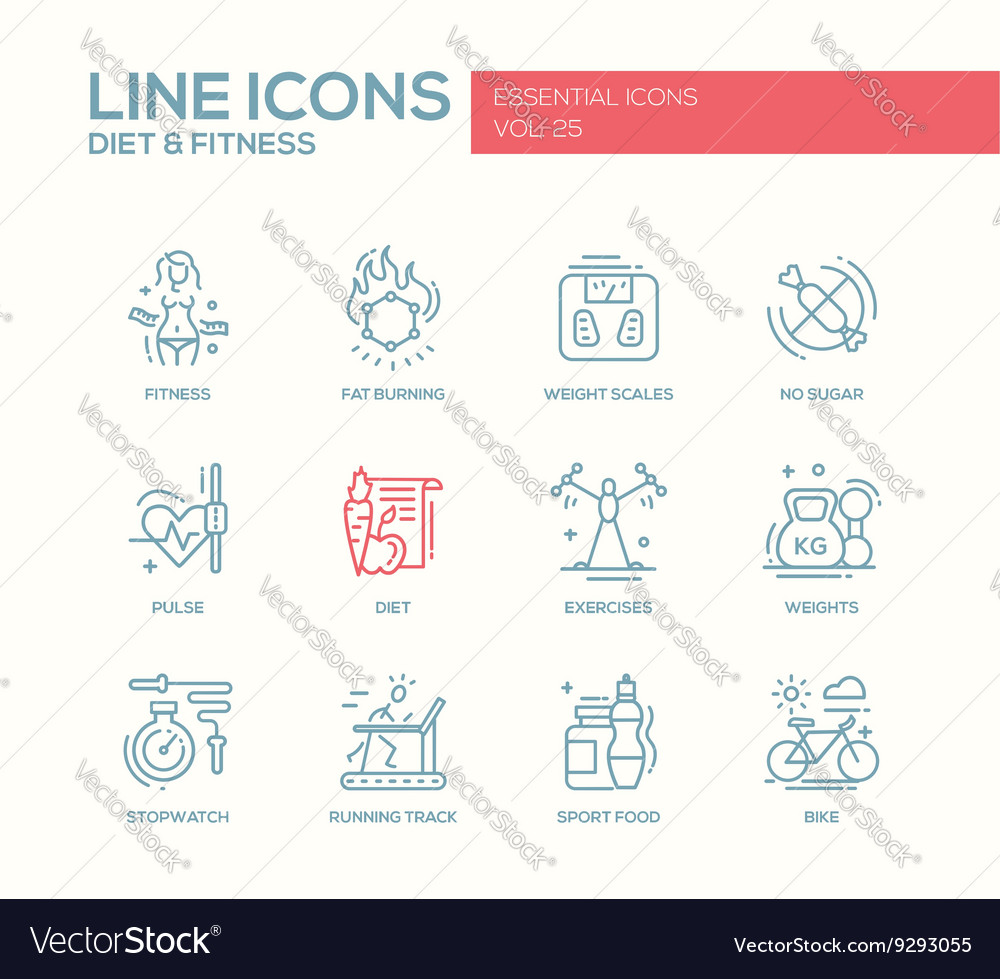 Diet and fitness - line design icons set Vector Image