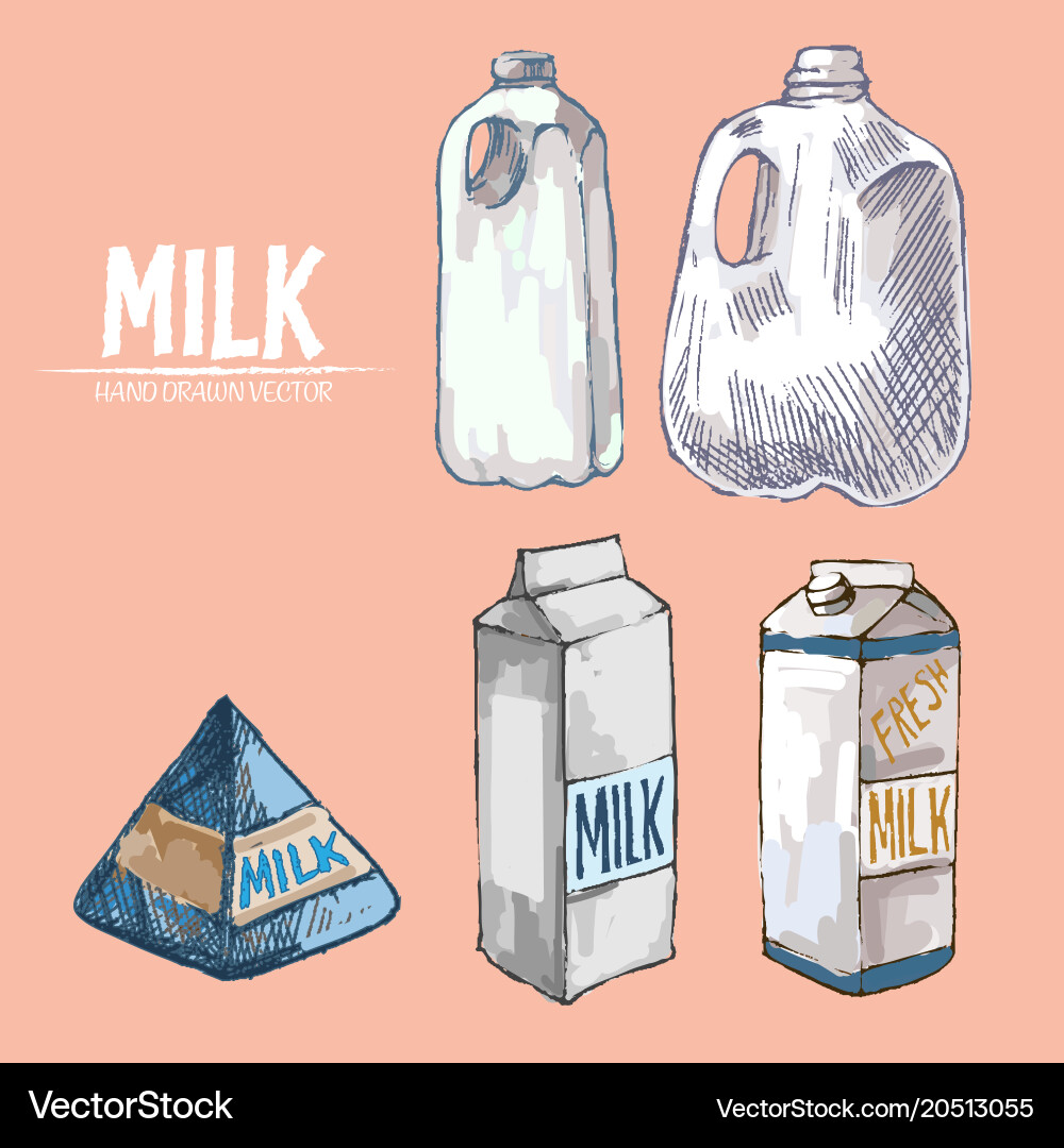 Digital detailed line art milk Royalty Free Vector Image