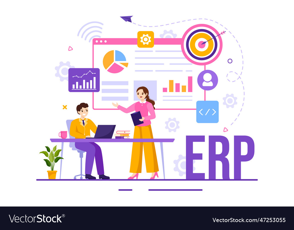 Erp enterprise resource planning system Royalty Free Vector