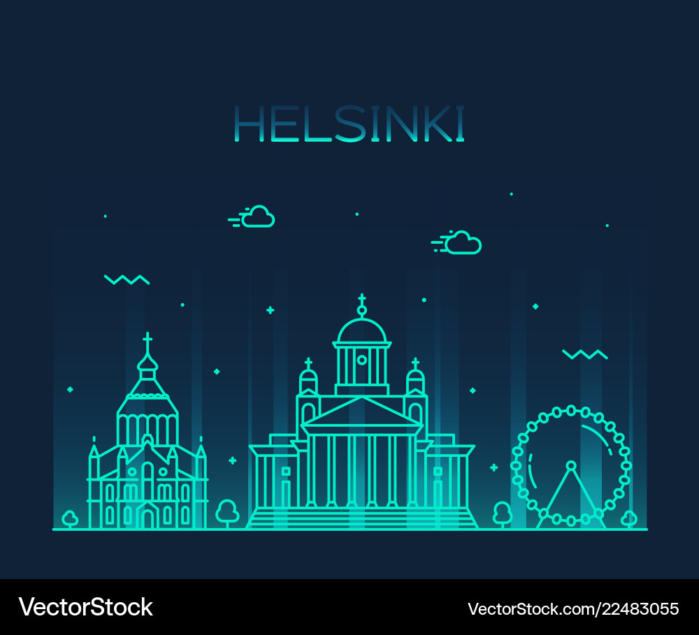 Helsinki skyline finland city linear style Vector Image