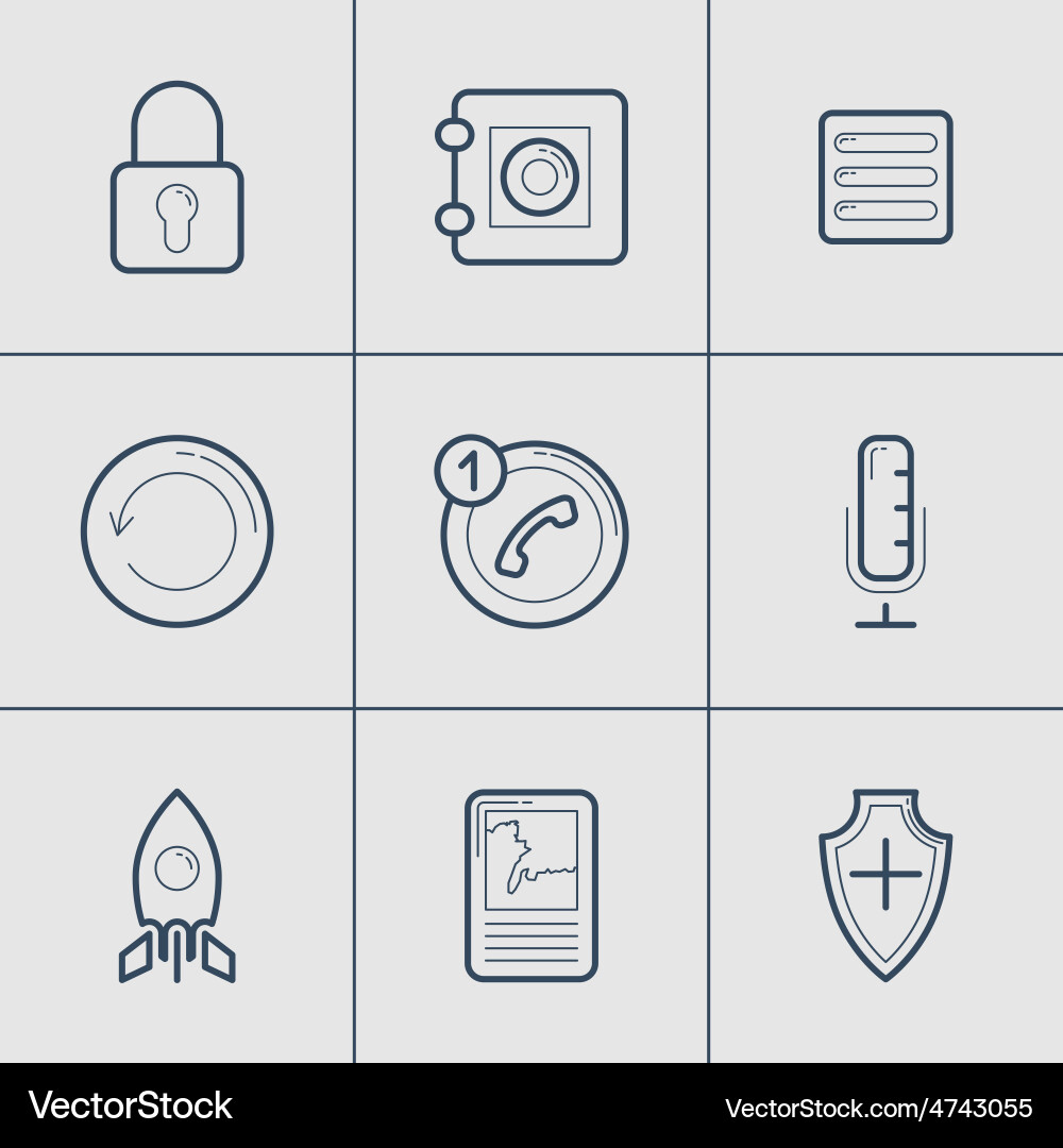 Set of modern thin line icons lock safe call Vector Image