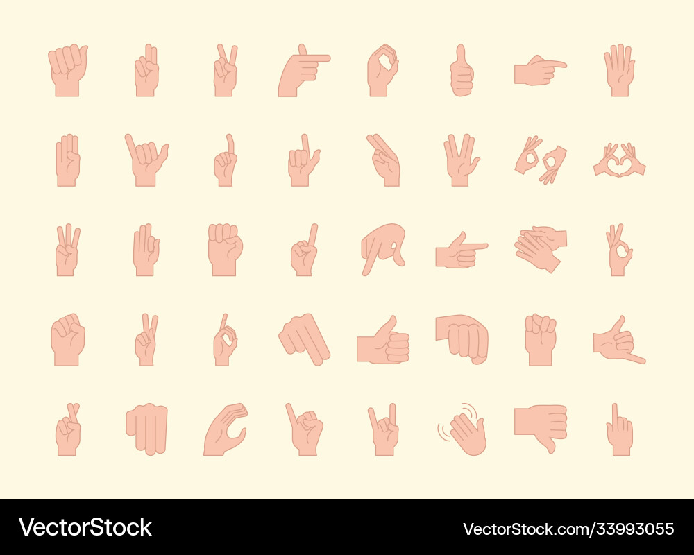 Sign language hand gestures collection icons line Vector Image