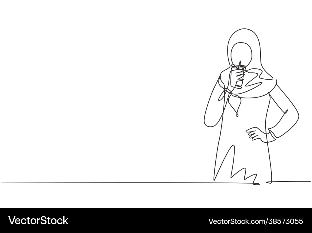 Single one line drawing portrait cute arabian Vector Image