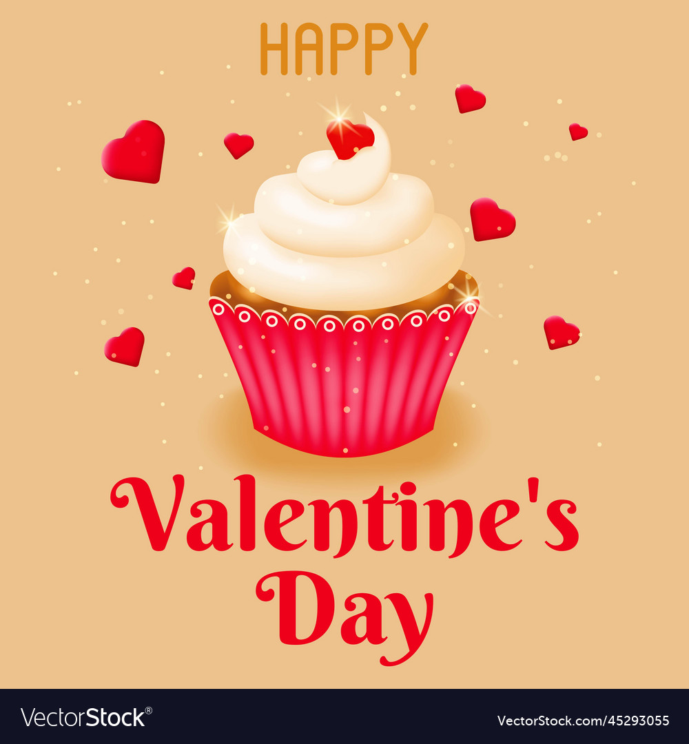 Valentines day card with cupcake and heart Vector Image