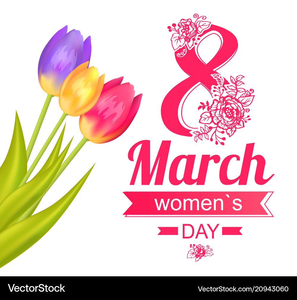 8 march tulipsand title poster Royalty Free Vector Image