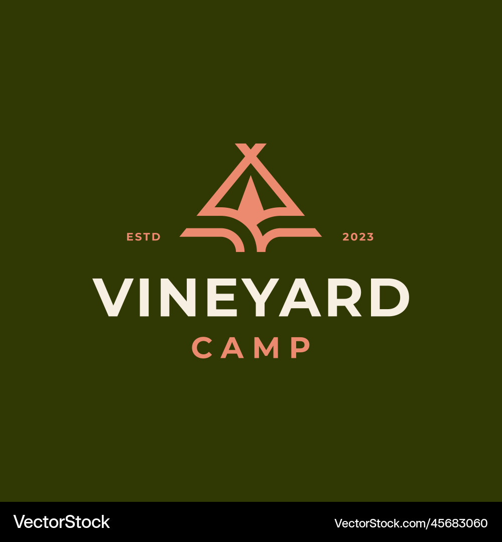 Camp tent logo outdoor camping vineyard Royalty Free Vector