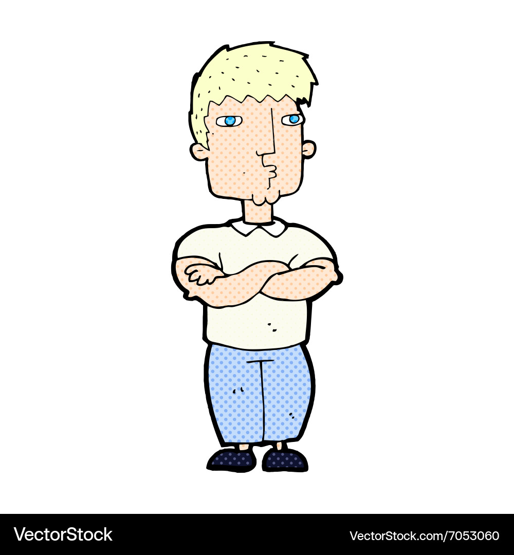 Comic cartoon man with crossed arms Royalty Free Vector