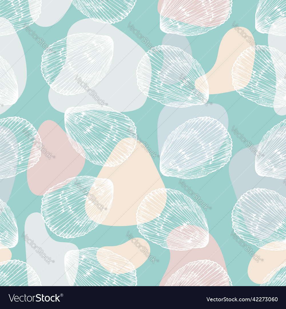 Seamless pattern different hand drawn seashells Vector Image Seamless pattern different hand drawn seashells Vector Image