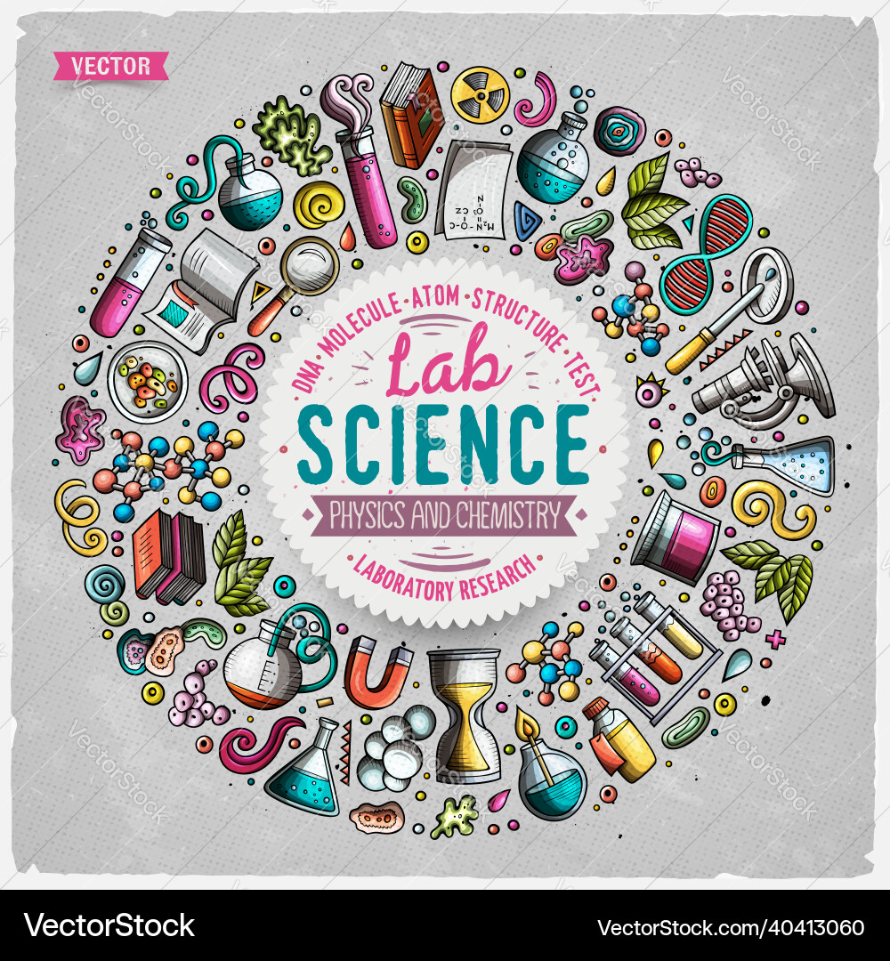 Set of science cartoon doodle objects symbols Vector Image