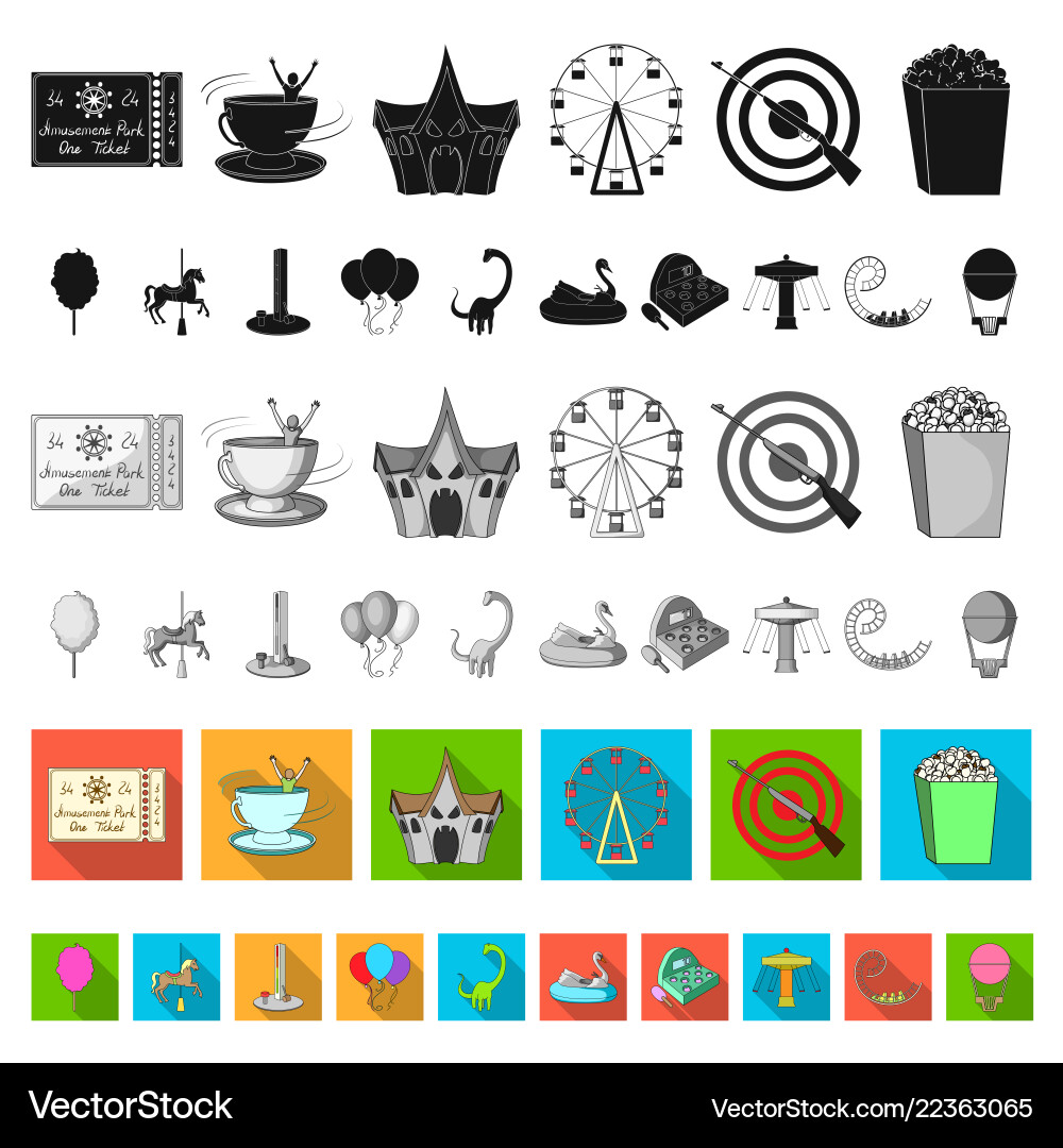 Amusement park flat icons in set collection Vector Image