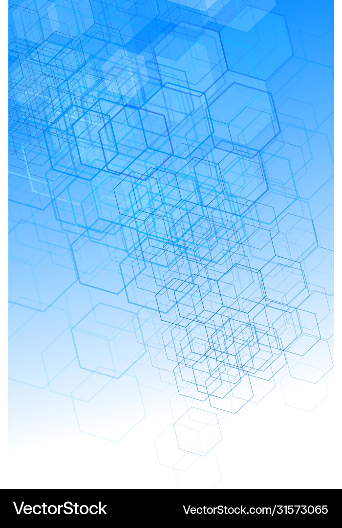 Blue geometric hexagons elements on gradient Vector Image