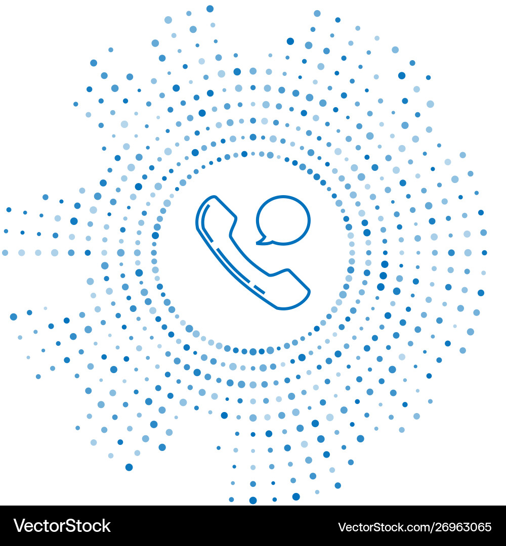 Blue line telephone handset and speech bubble chat