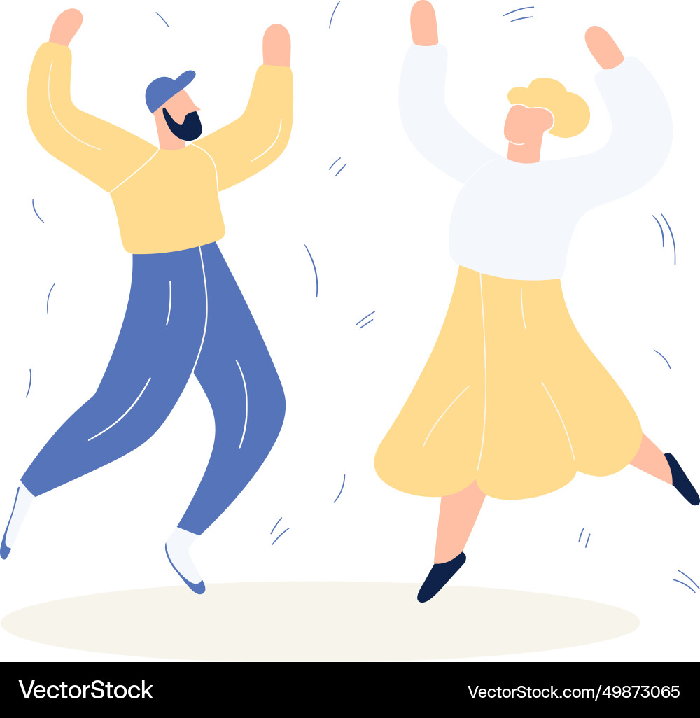 Happy couple dancing together with joy man Vector Image