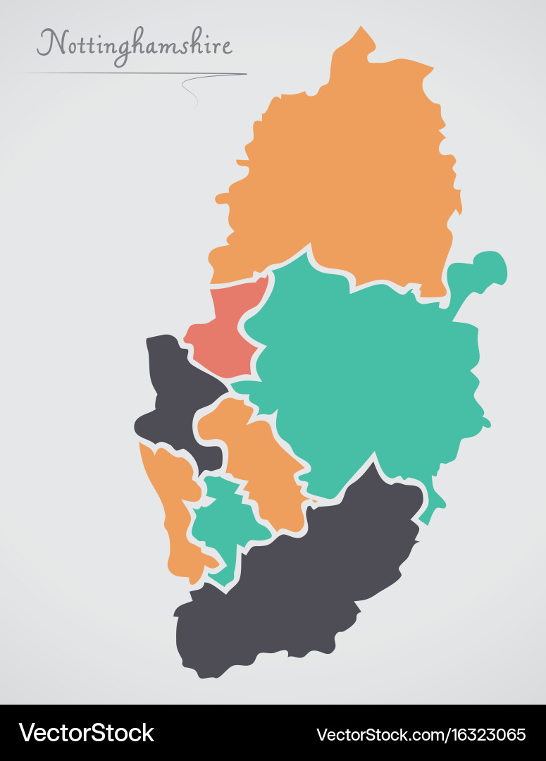 Nottinghamshire england map with states Royalty Free Vector