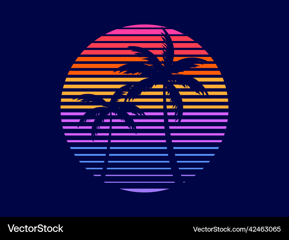 Sunset with palm trees in 80s style retro Vector Image